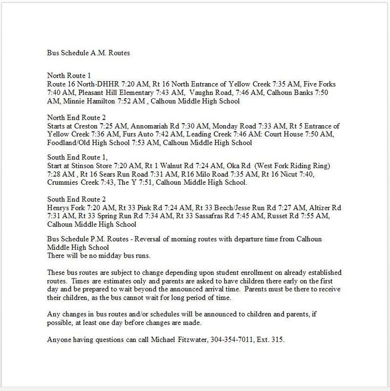 Bus Routes for Summer School | Calhoun County Schools